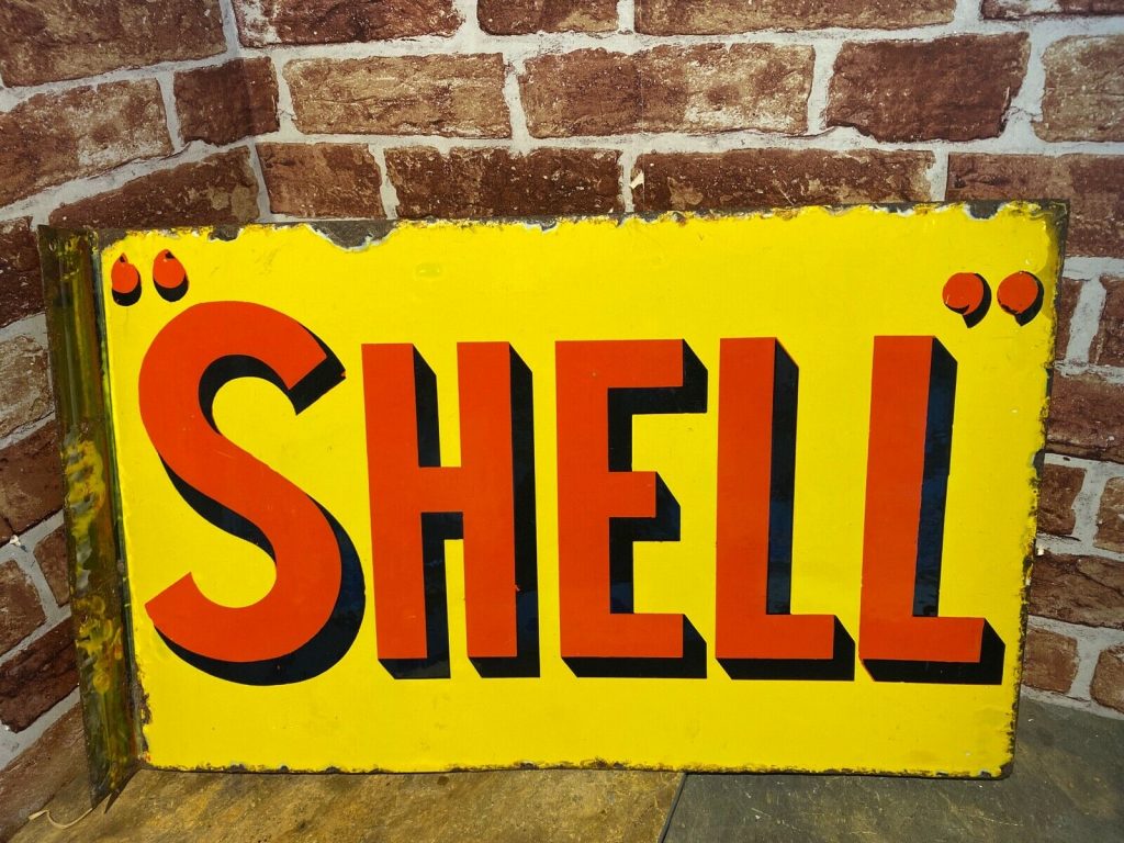 VINTAGE ENAMEL SIGN – SHELL SIGN – AUTOMOBILIA – #4635 – Matts Automobilia